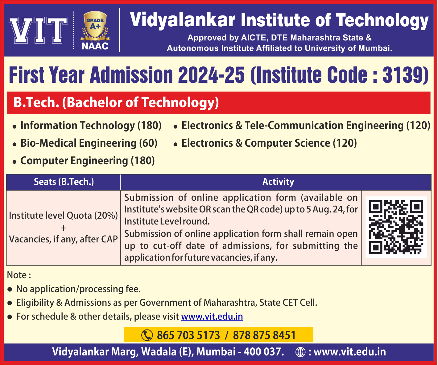UG ENGINEERING ADMISSIONS - VIT | Vidyalankar Institute of Technology